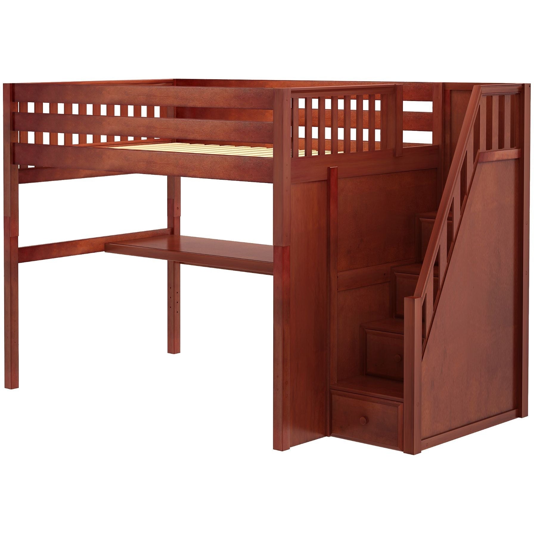 Maxtrix Full High Loft Bed with Stairs with Long Desk – Kids Bedroom ...