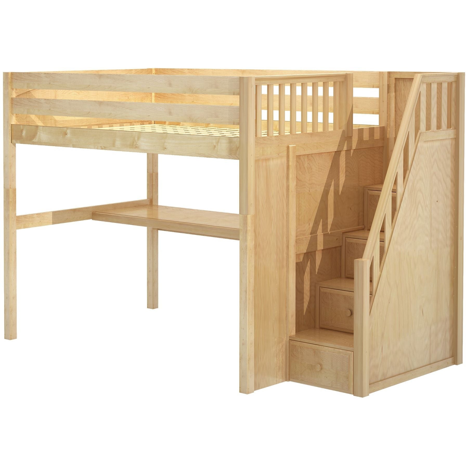 Maxtrix Full High Loft Bed with Stairs with Long Desk – Kids Bedroom ...