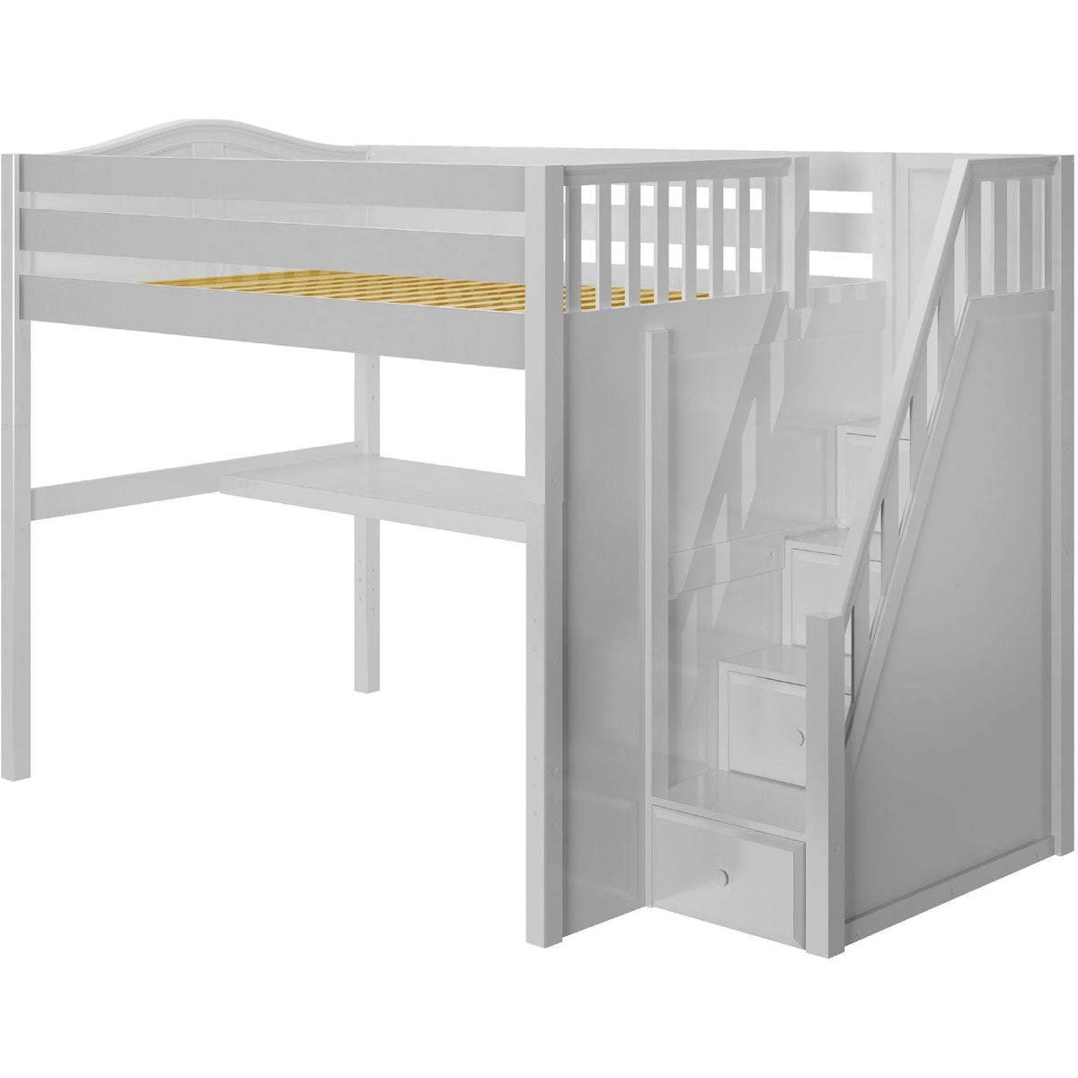 Maxtrix Full High Loft Bed with Stairs with Long Desk – Kids Bedroom ...