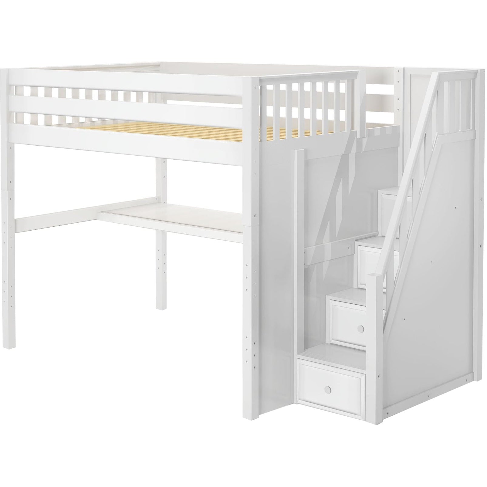 Maxtrix Full High Loft Bed with Stairs with Long Desk – Kids Bedroom ...