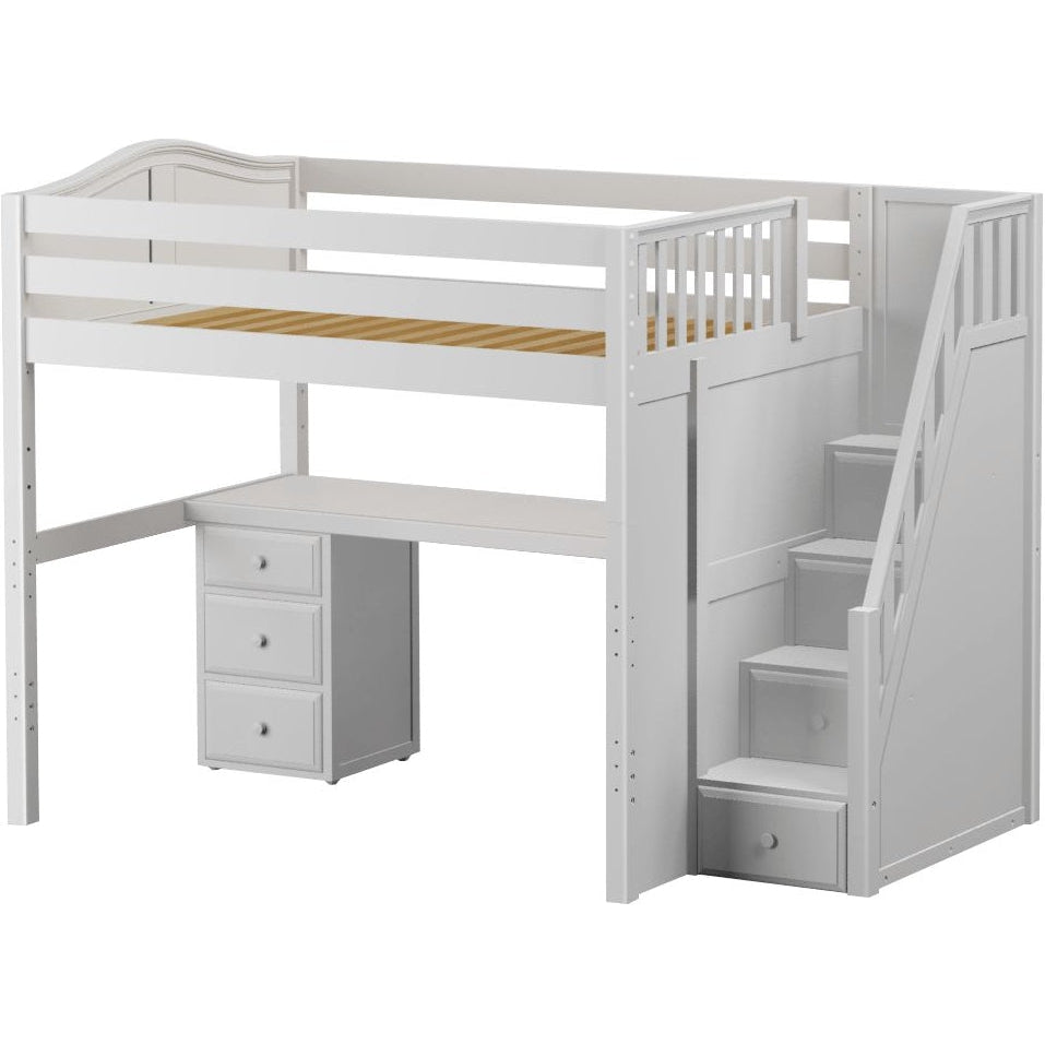 Maxtrix Full High Loft Bed with Stairs with Long Desk – Kids Bedroom ...