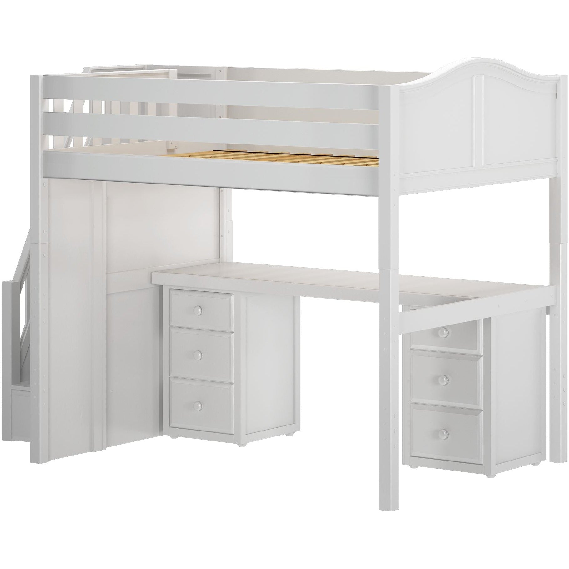 Maxtrix Full High Loft Bed with Stairs with Long Desk – Kids Bedroom ...