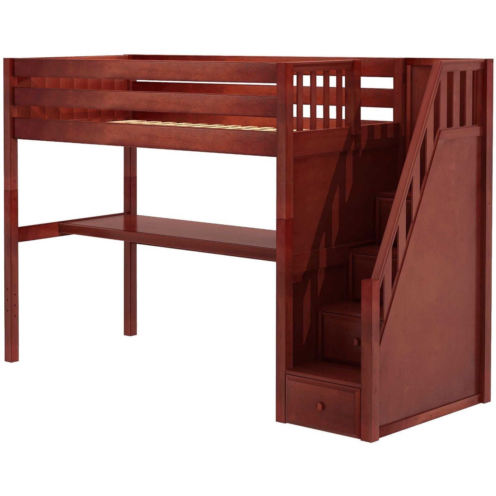Maxtrix Twin High Loft Bed with Stairs with Long Desk – Kids Bedroom ...