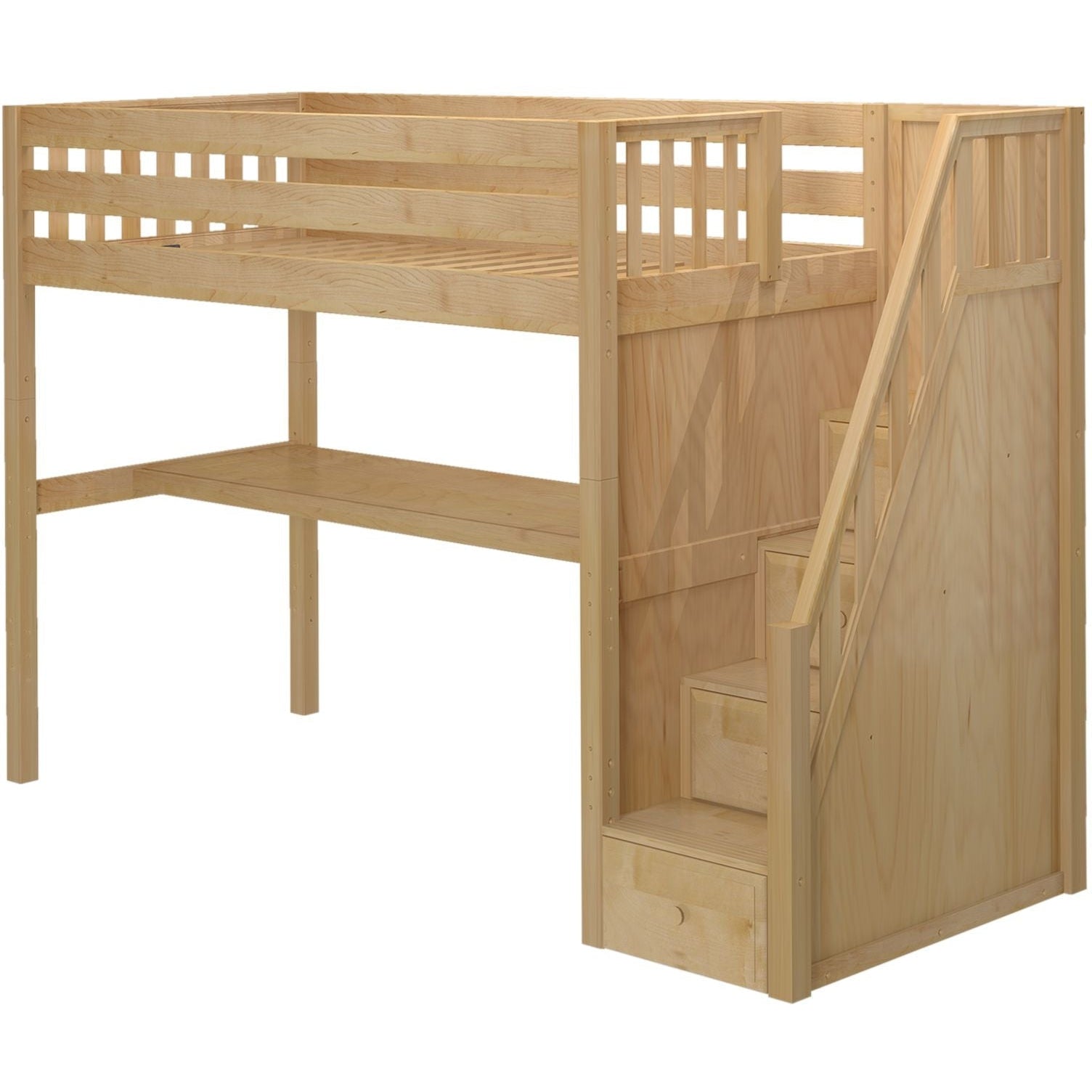 Maxtrix Twin High Loft Bed with Stairs with Long Desk – Kids Bedroom ...