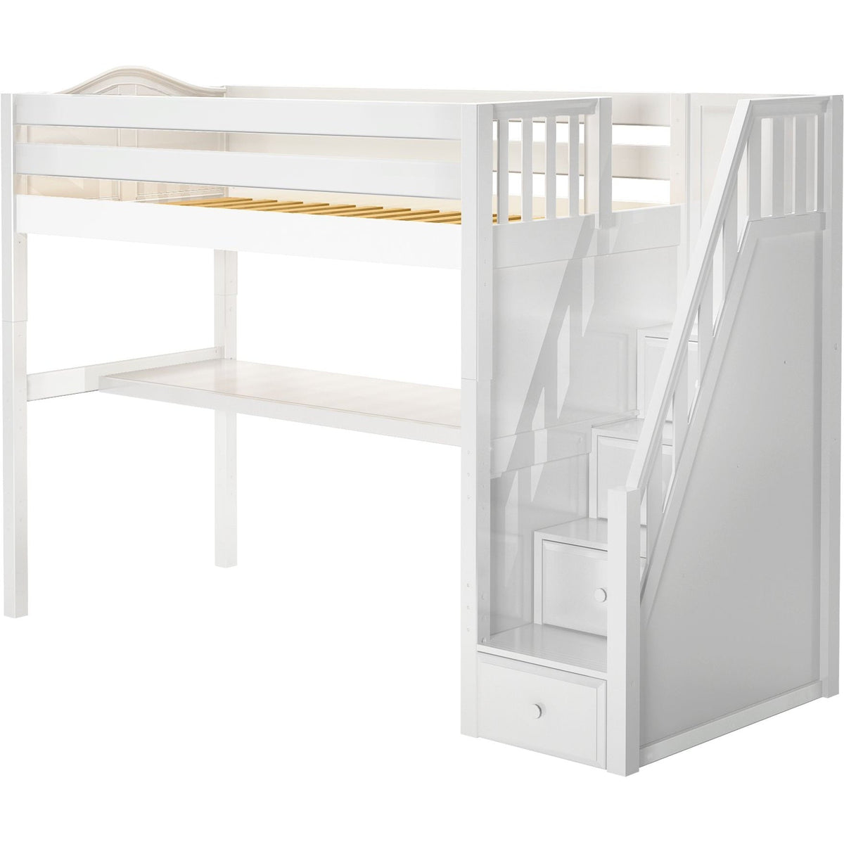 Maxtrix Twin High Loft Bed with Stairs with Long Desk – Kids Bedroom ...