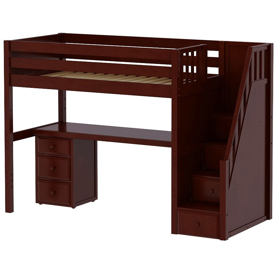 Maxtrix Twin High Loft Bed with Stairs with Long Desk – Kids Bedroom ...