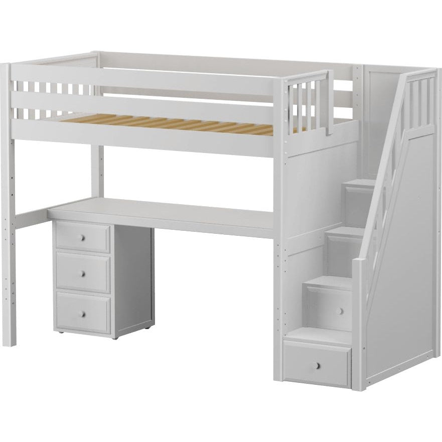 Maxtrix Twin High Loft Bed with Stairs with Long Desk – Kids Bedroom ...