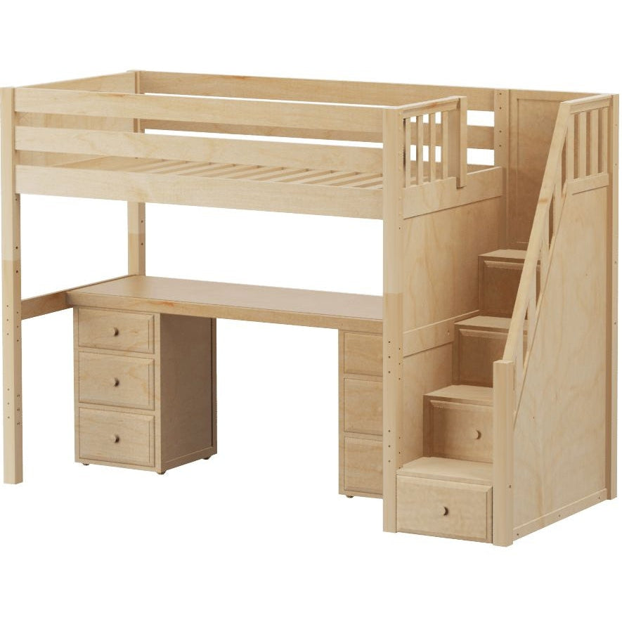 Maxtrix Twin High Loft Bed with Stairs with Long Desk – Kids Bedroom ...