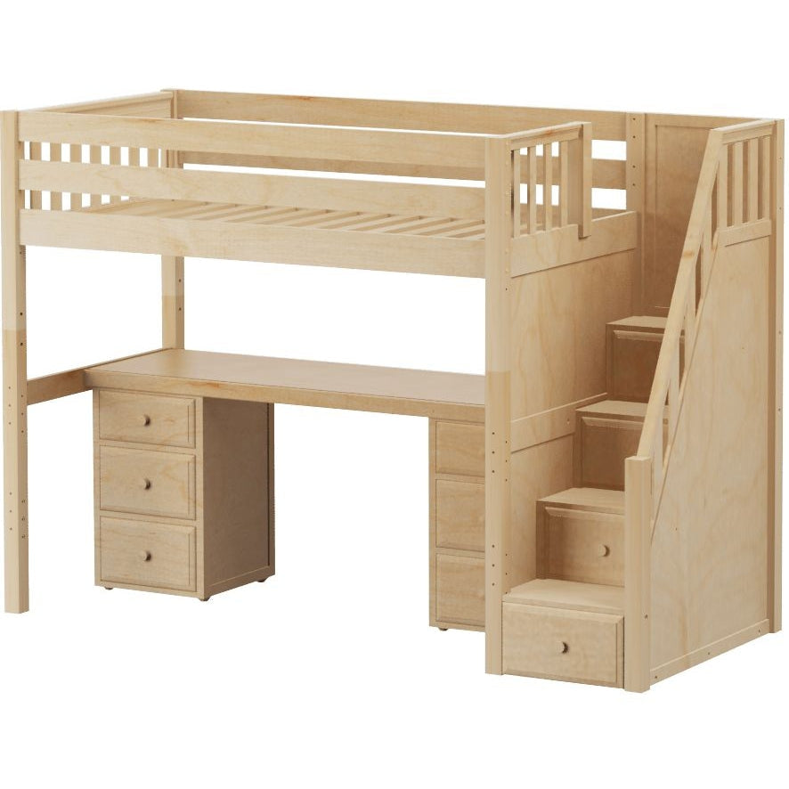 Maxtrix Twin High Loft Bed with Stairs with Long Desk – Kids Bedroom ...