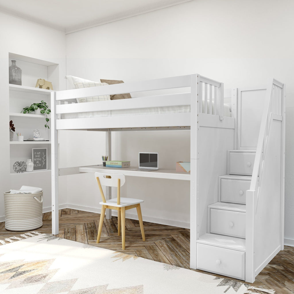 Maxtrix Twin High Loft Bed with Stairs with Long Desk – Kids Bedroom ...
